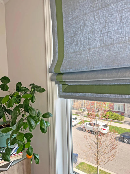 Relaxed Roman shade, Custom Roman Shade "Shimmer" with trim Heart, Rom ...