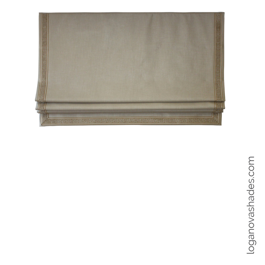 Brown Roman Shades In Faux Linen. Greek Pattern Border. Custom Made ...