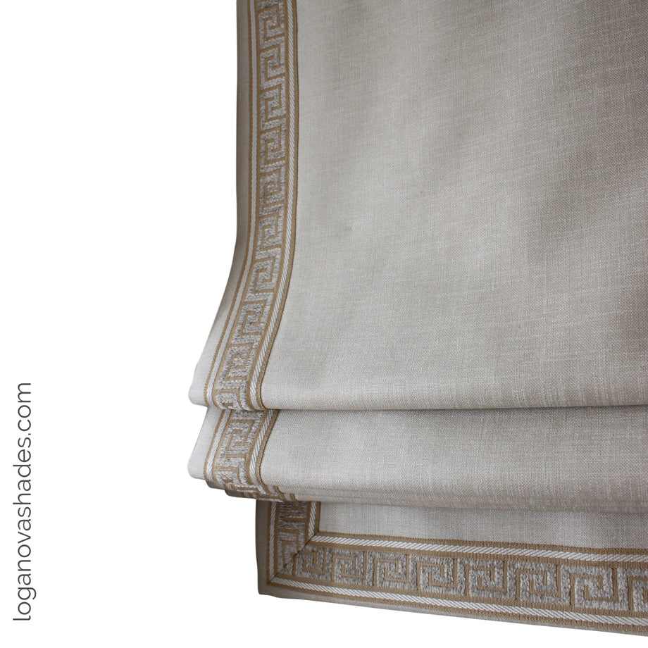 Brown Roman Shades In Faux Linen. Greek Pattern Border. Custom Made ...