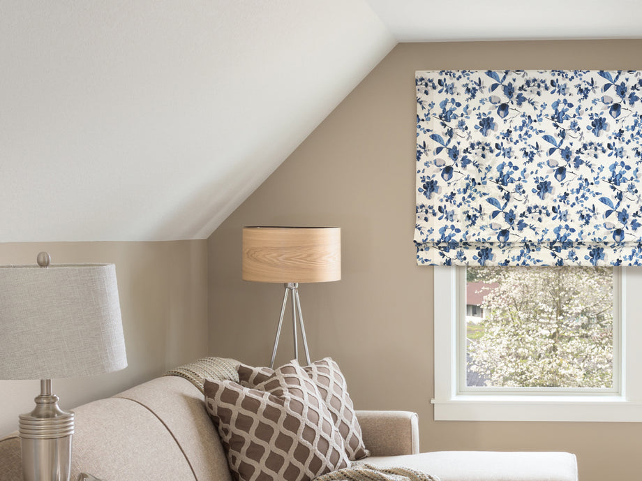 Blue Flowers Floral Pattern Flat Roman Shade – LOGANOVA Shades
