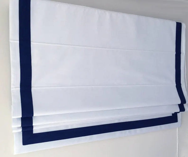 Custom roman shade, flat roman shades with three side 2 inch Navy bord ...
